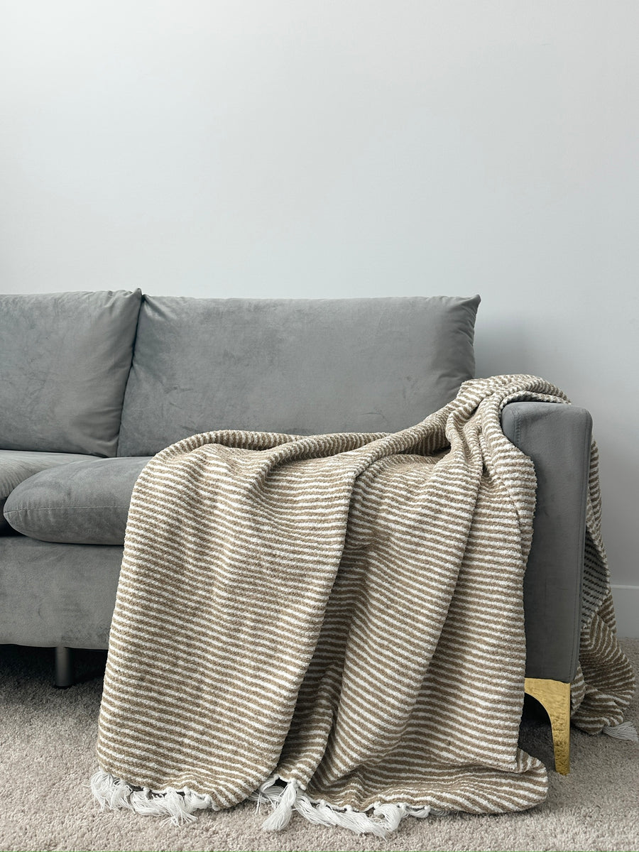 Tan and Ivory Stripe Chenille Luxury Throw Blanket – Love, Ravin Collection